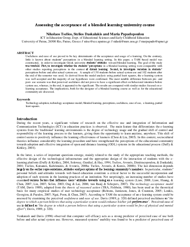 (PDF) Assessing the acceptance of a blended learning university course