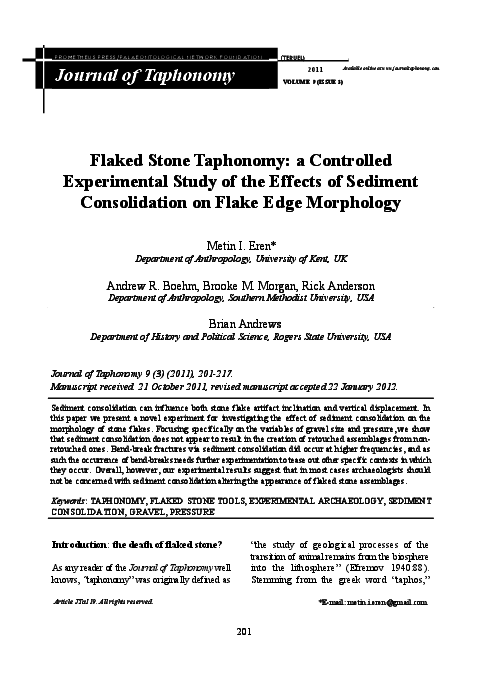 (PDF) Flaked Stone Taphonomy: a Controlled Experimental Study of the ...