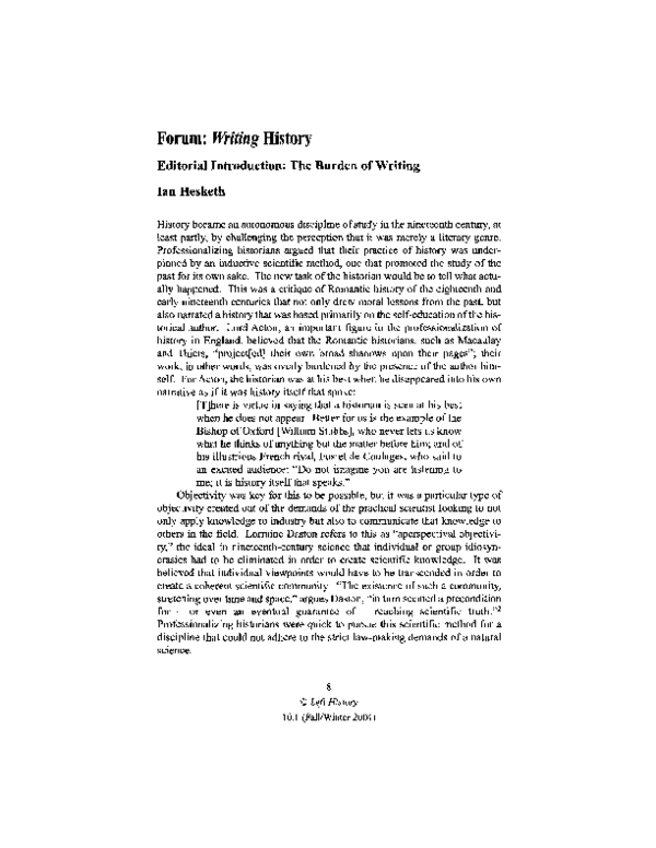 (PDF) Editorial Introduction: The Burden of Writing