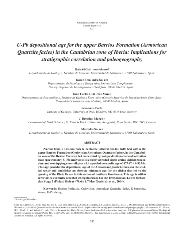 (PDF) U-Pb Depositional Age for the Upper Barrios Formation (Armorican ...