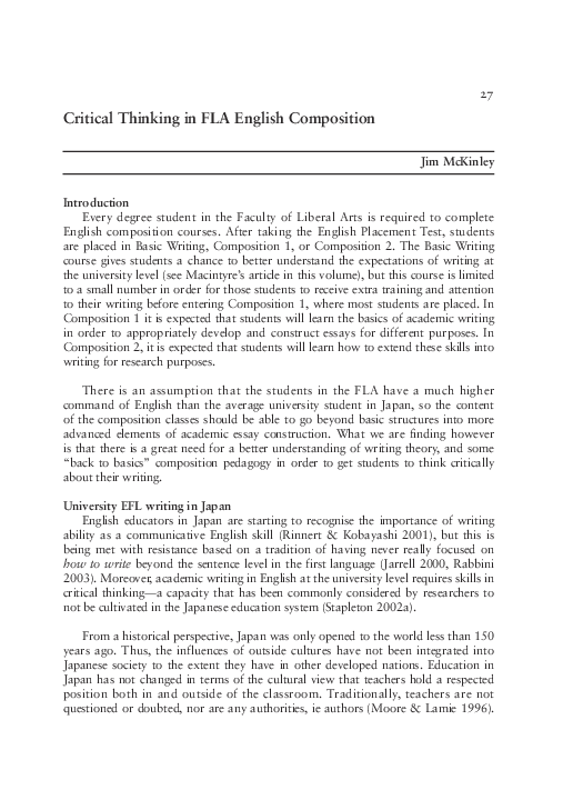 (PDF) Critical Thinking in FLA English Composition