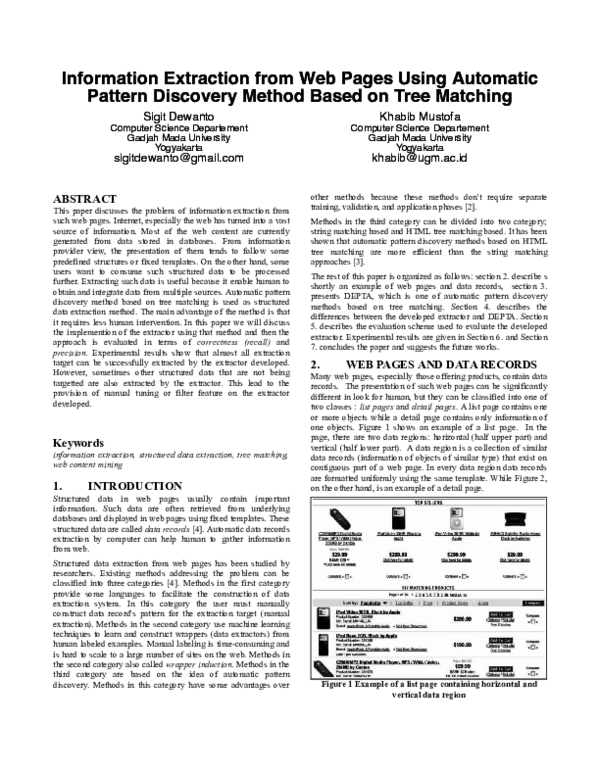 Pdf Information Extraction From Web Pages Using Automatic Pattern Discovery Method Based On