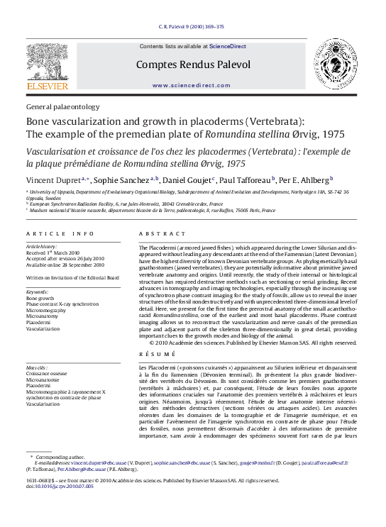 (PDF) Bone vascularization and growth in placoderms (Vertebrata): the ...