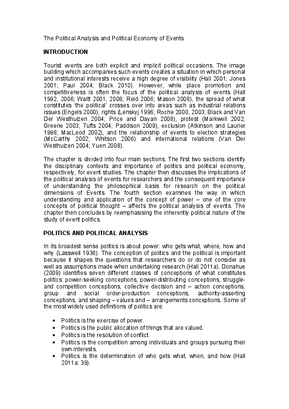 (DOC) The Political Analysis and Political Economy of Events