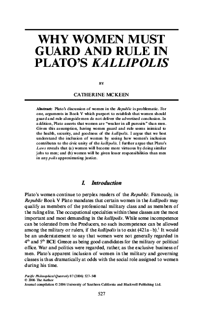 (PDF) Why Women Must Guard and Rule in Plato's Kallipolis