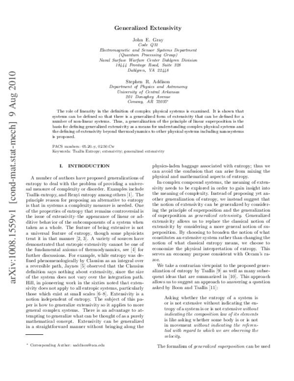 (PDF) Generalized Extensivity