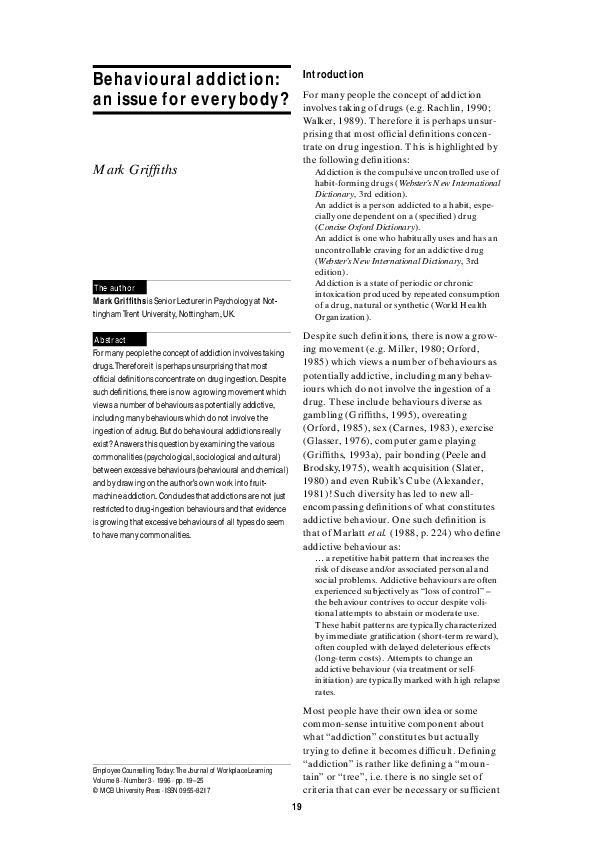 (PDF) Griffiths, M.D. (1996). Behavioural addictions: An issue for ...