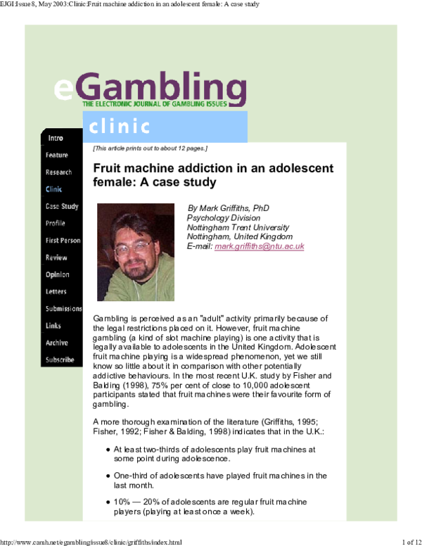(PDF) Griffiths, M.D. (2003). Fruit machine addiction in females: A ...