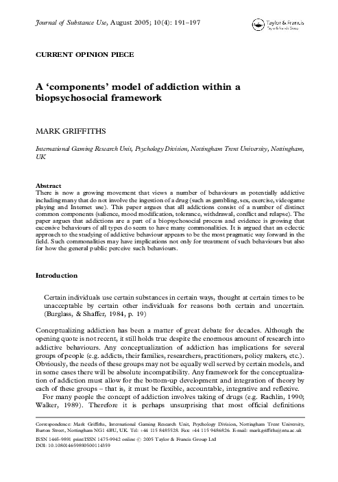 (PDF) Griffiths, M.D. (2005). A ‘components’ model of addiction within ...