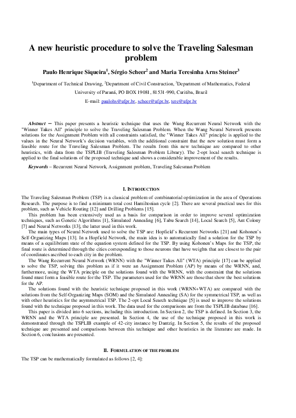 (PDF) A new heuristic procedure to solve the Traveling Salesman problem