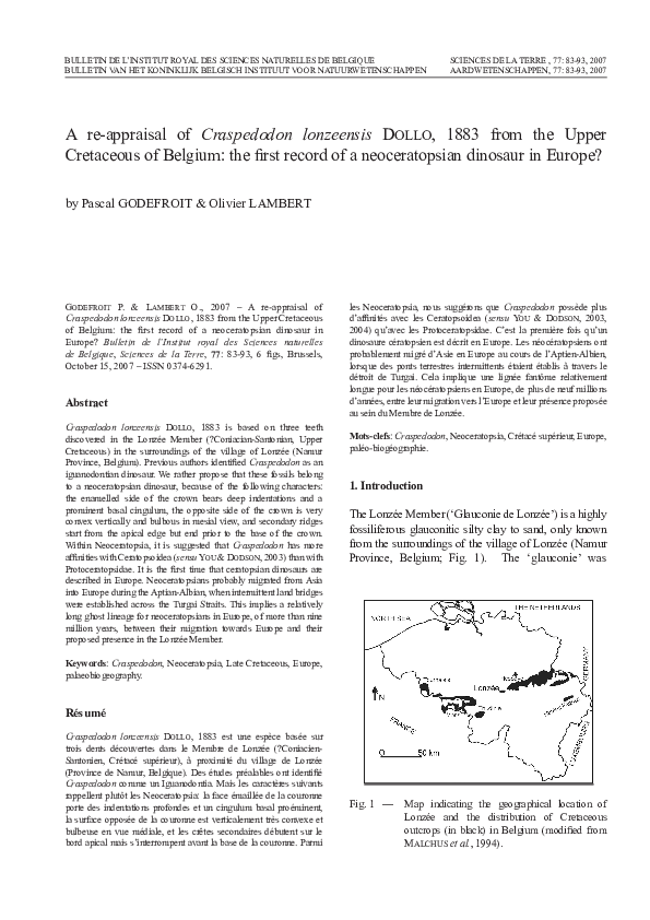 (PDF) A Re-Appraisal of Craspedodon Lonzeensis DOLLO, 1883 From the ...