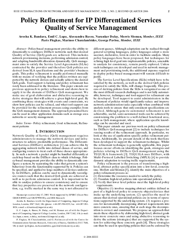 (PDF) Policy Refinement for IP Differentiated Services Quality of Service Management