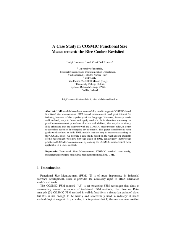 (PDF) A Case Study in COSMIC Functional Size Measurement: the Rice Cooker Revisited