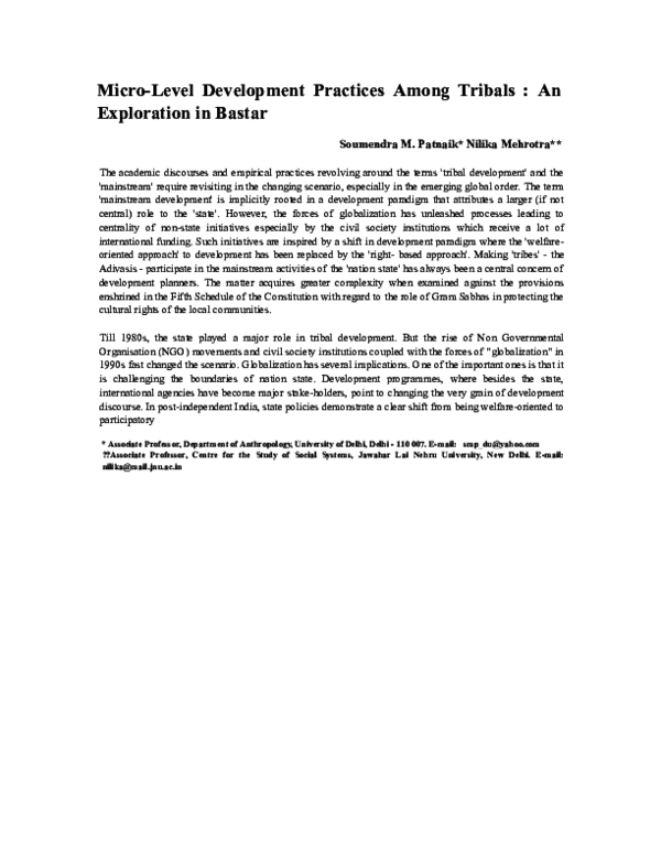 (PDF) Micro-Level Development Practices Among Tribals : An Exploration ...