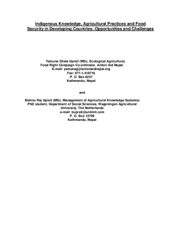 (PDF) Indigenous knowledge, agricultural practices and food security