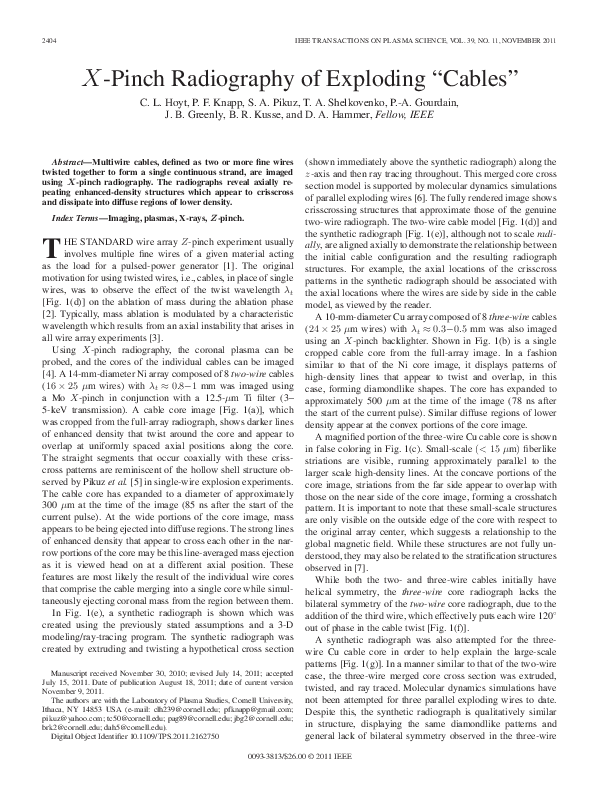 (PDF) X-Pinch Radiography of Exploding "Cables"