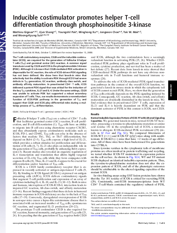 (PDF) Inducible Costimulator Promotes Helper T-Cell Differentiation ...
