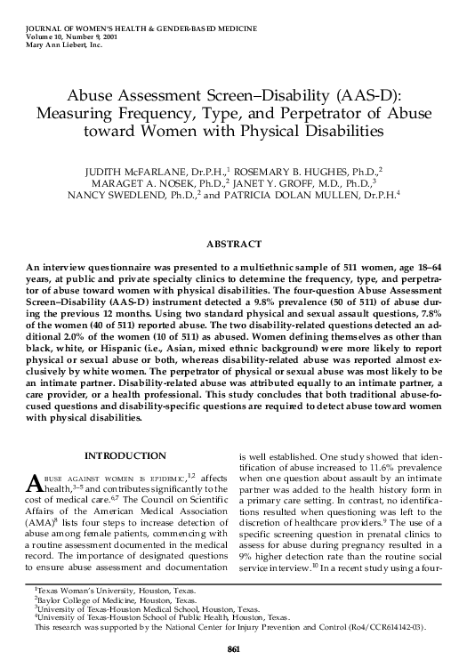 (PDF) Abuse Assessment Screen-Disability (AAS-D): Measuring Frequency ...