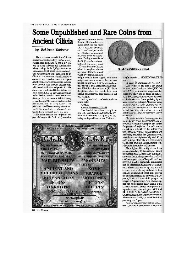 (PDF) SOME UNPUBLISHED CILICIAN COINS