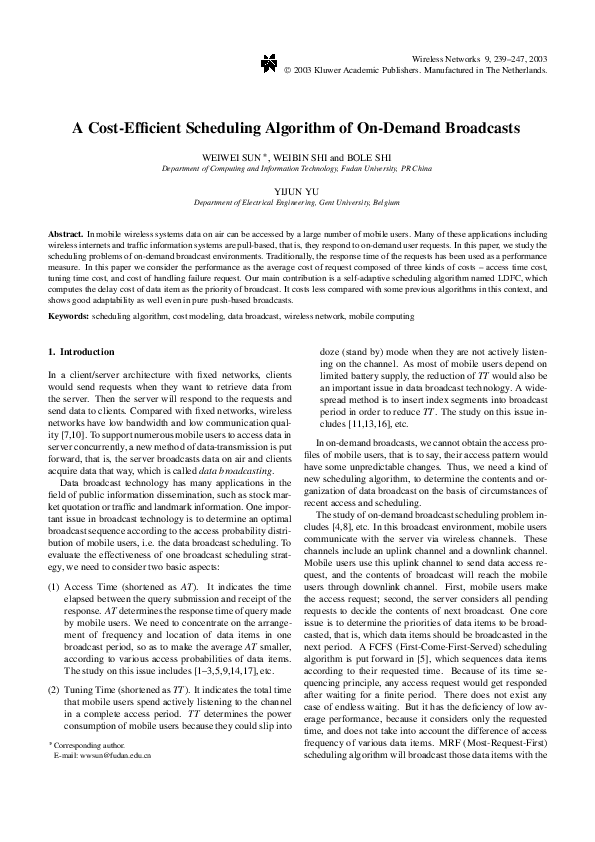 broadcast disk scheduling in mobile computing