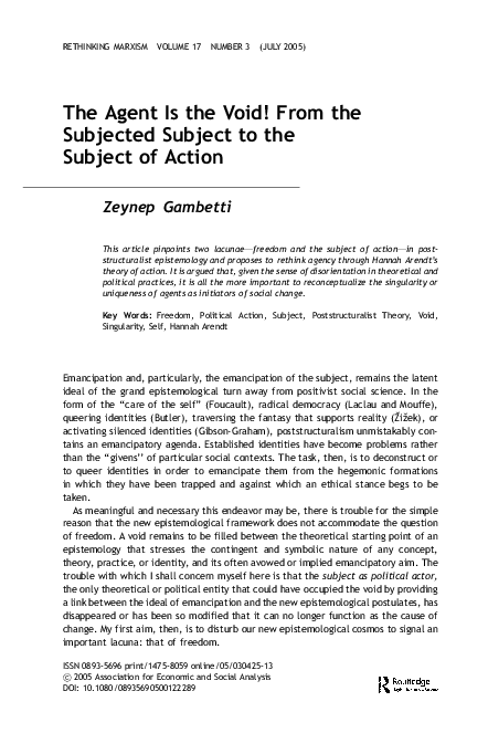 (PDF) The Agent is the Void! From the Subjected Subject to the Subject ...