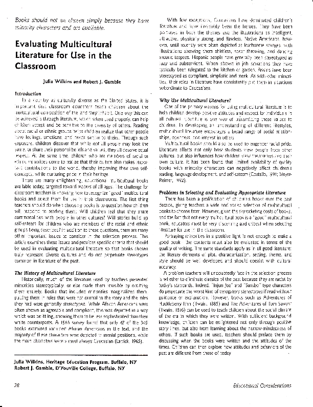 (PDF) Evaluating Multicultural Literature for Use in the Classroom