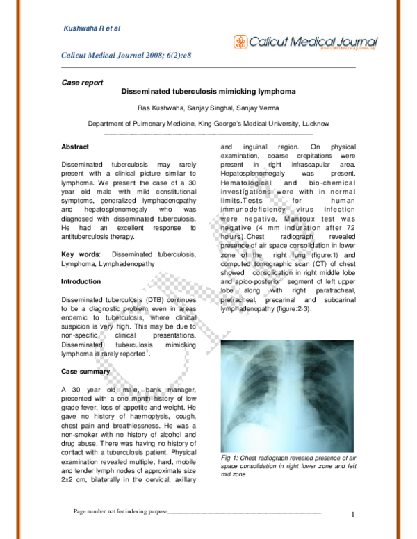 (PDF) Case report Disseminated tuberculosis mimicking lymphoma