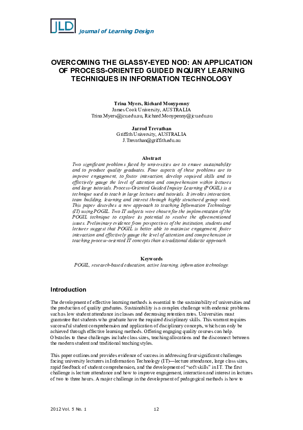 (PDF) Overcoming the glassy-eyed nod: an application of process-oriented guided inquiry learning ...