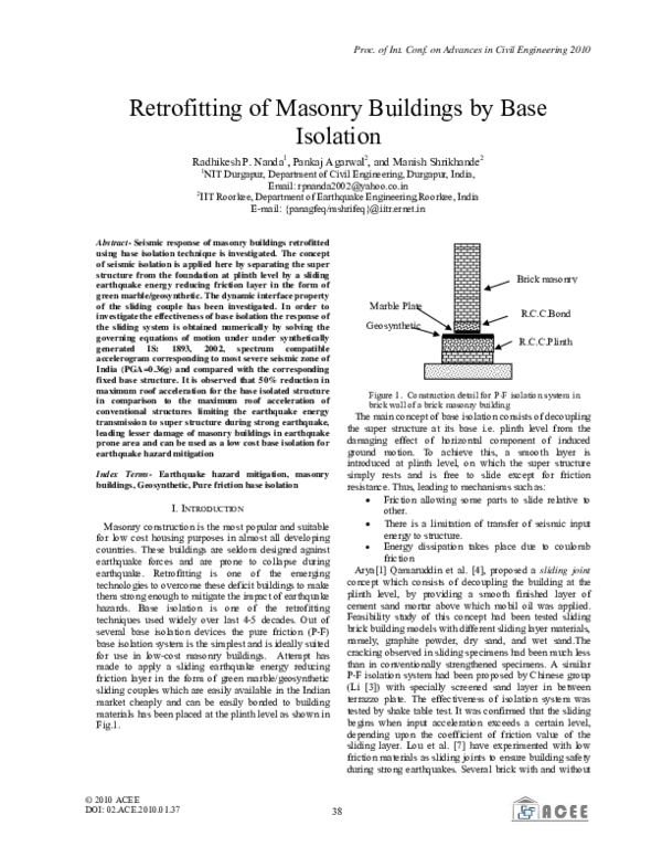 (PDF) Retrofitting of Masonry Buildings by Base Isolation