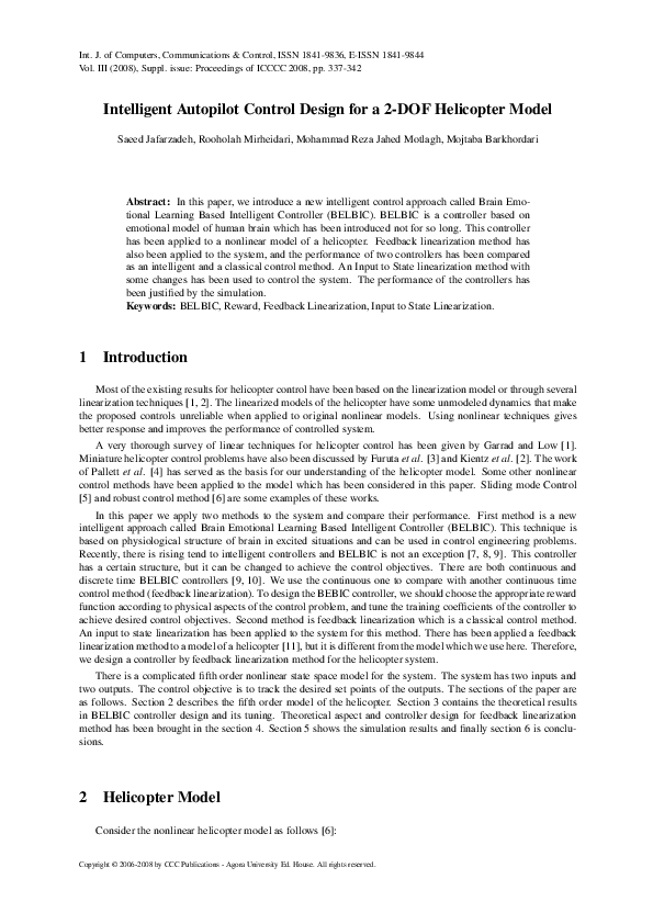 (PDF) Intelligent Autopilot Control Design for a 2-DOF Helicopter Model