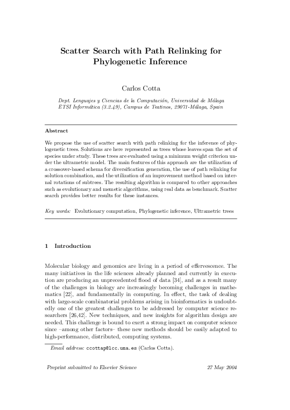 (PDF) Scatter Search With Path Relinking for Phylogenetic Inference