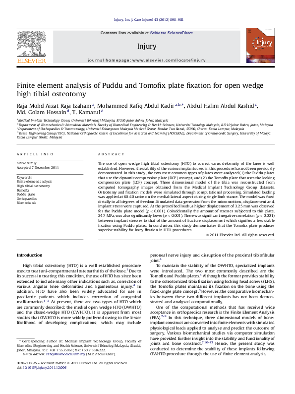 (PDF) Finite element analysis of Puddu and Tomofix plate fixation for ...