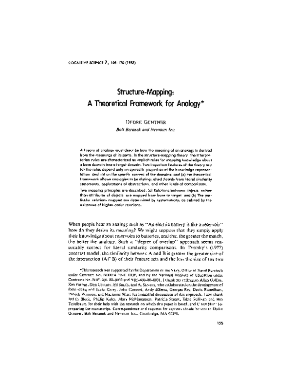 (PDF) Structure-mapping: A theoretical framework for analogy