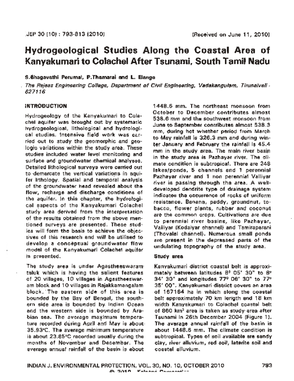 (PDF) Hydrogeological studies along the coastal areas of Kanyakumari to ...
