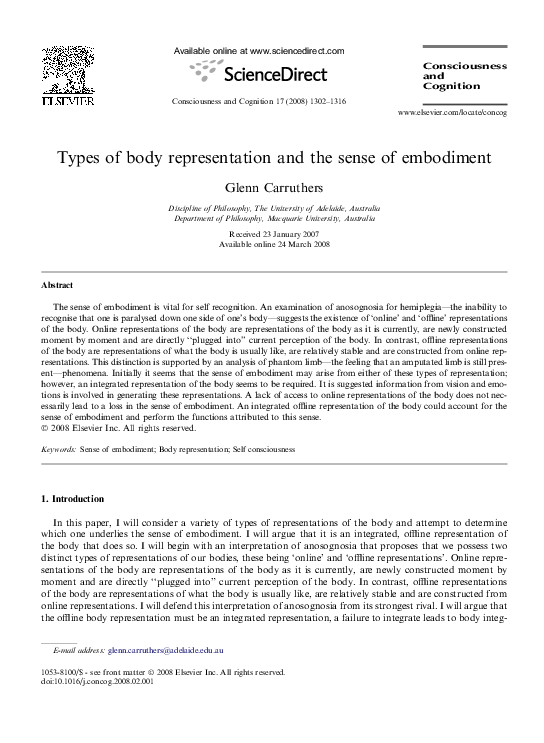 (PDF) Types of Body Representation and the Sense of Embodiment