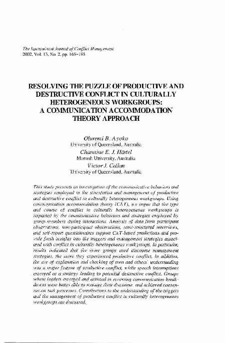 (PDF) Resolving the Puzzle of Productive and Destructive Conflict In ...