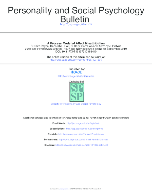 (PDF) A Process Model of Affect Misattribution