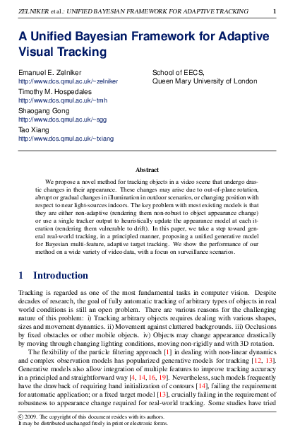 (PDF) A Unified Bayesian Framework for Adaptive Visual Tracking