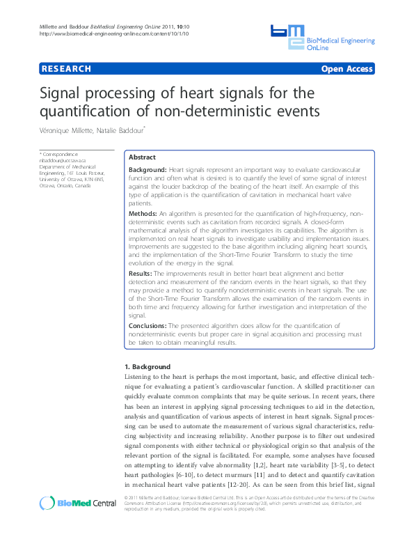(PDF) Signal Processing of Heart Signals for the Quantification of Non ...