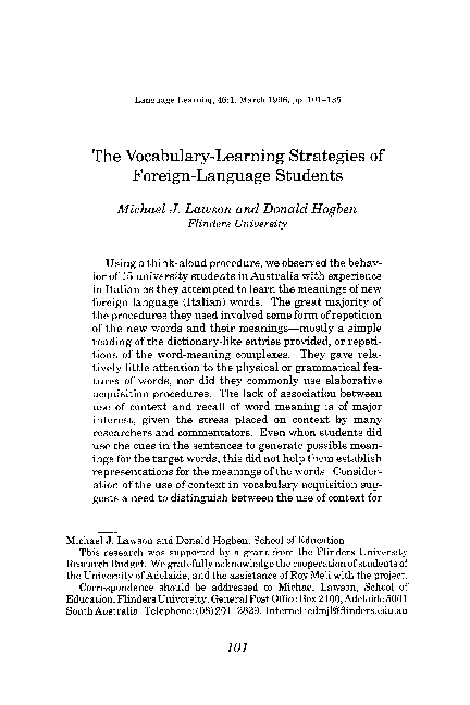 (PDF) The Vocabulary‐Learning Strategies of Foreign‐Language Students