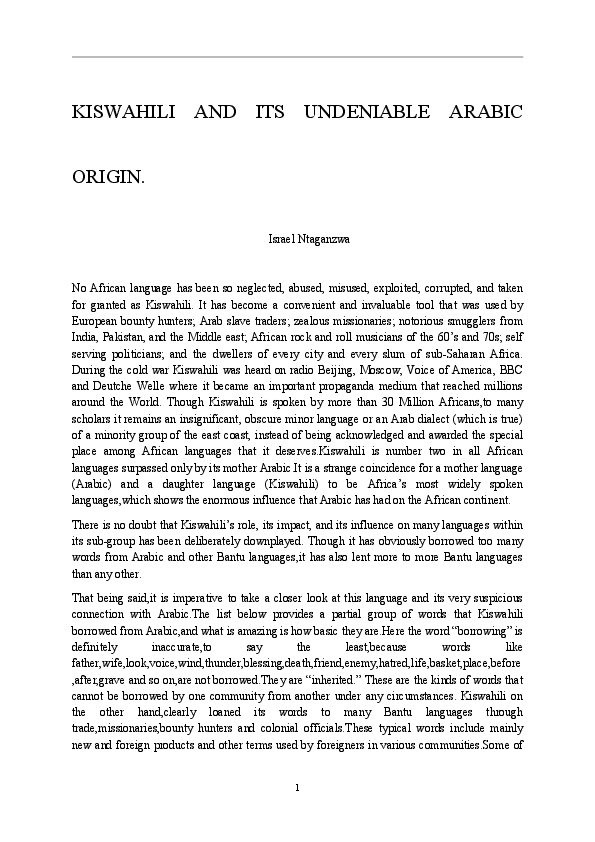 (DOC) KISWAHILI LANGUAGE AND ITS UNDENIABLE ARABIC ORIGIN