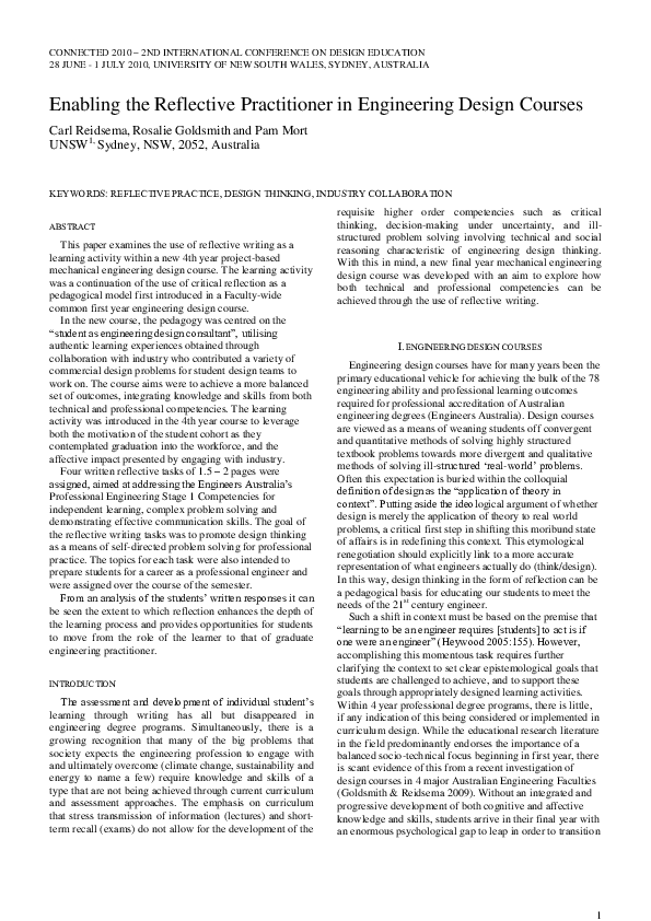 (PDF) Enabling the reflective practitioner in engineering design courses