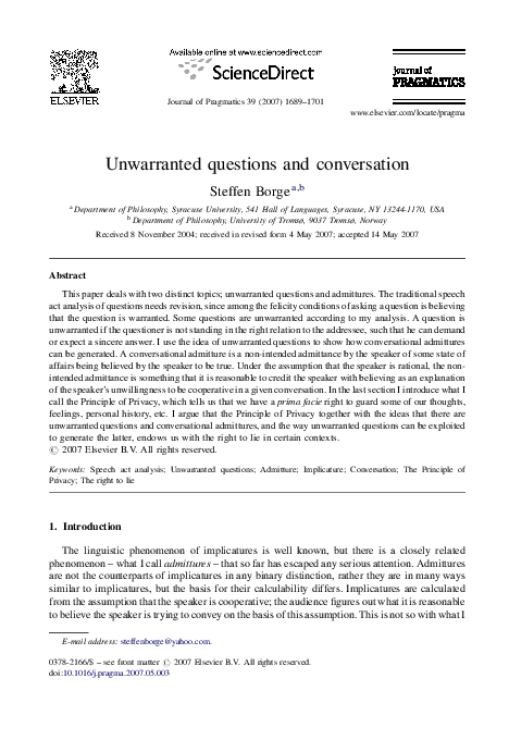 (PDF) Unwarranted Questions and Conversation