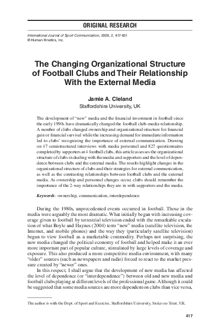 (PDF) The Changing Organizational Structure of Football Clubs and Their ...