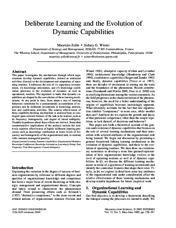 (PDF) From Organizational Routines to Dynamic Capabilities