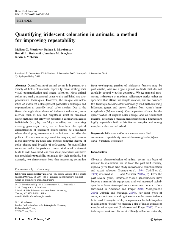 (PDF) Quantifying iridescent coloration in animals: a method for improving repeatability
