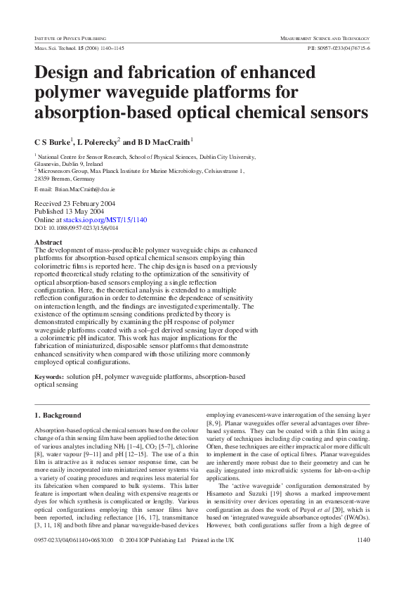 Pdf Design And Fabrication Of Enhanced Polymer Waveguide Platforms For Absorption Based