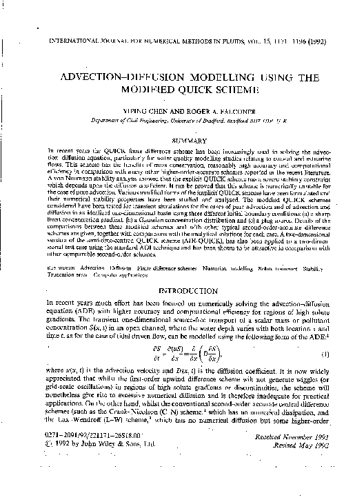 (PDF) Advection-Diffusion Modelling Using the Modified QUICK Scheme
