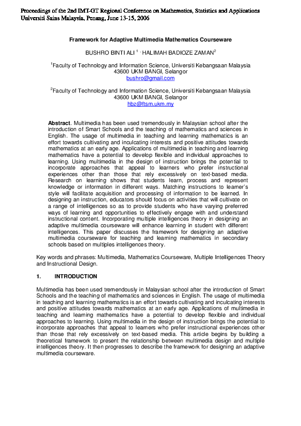 (PDF) Framework for Adaptive Multimedia Mathematics Courseware