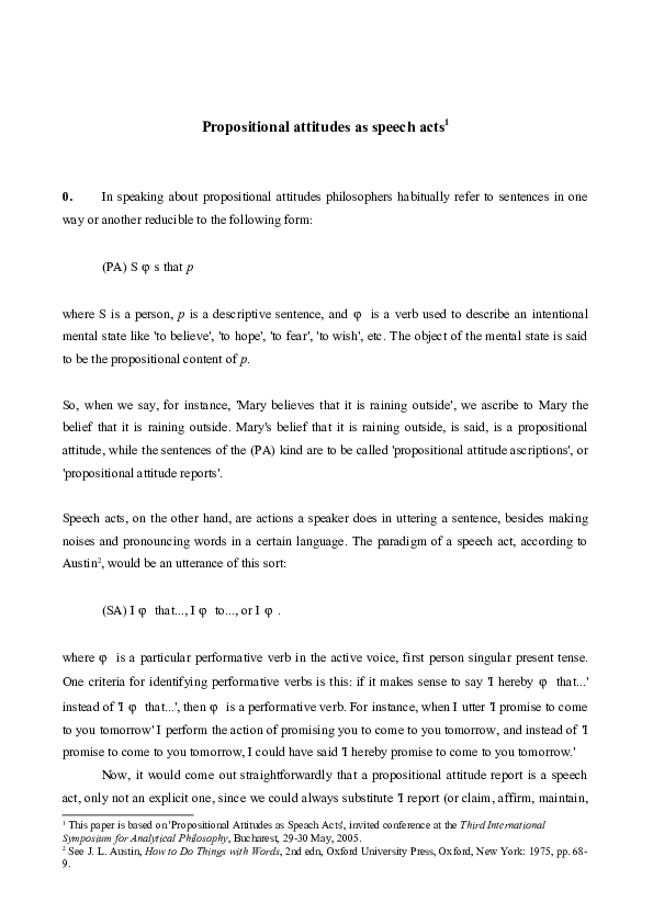 (PDF) Propositional attitudes as speech acts